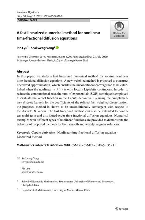 Pdf A Fast Linearized Numerical Method For Nonlinear Time Fractional