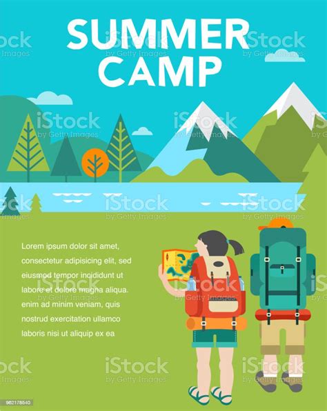 여름 캠프 어린이 여행 방학과 가족 캠핑 활동 포스터 및 전단지 캠핑에 대한 스톡 벡터 아트 및 기타 이미지 캠핑 가족 십대 Istock