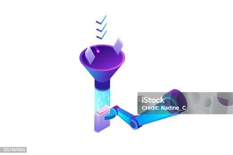 구조화 데이터 추출 로봇 암 분석 다이어그램 Kpi 분석 금융 분야의 디지털 기술 깔때기 인공 지능 개념 큰 연구 등대 일러스트레이션 3d 배경 0명에 대한 스톡 벡터 아트