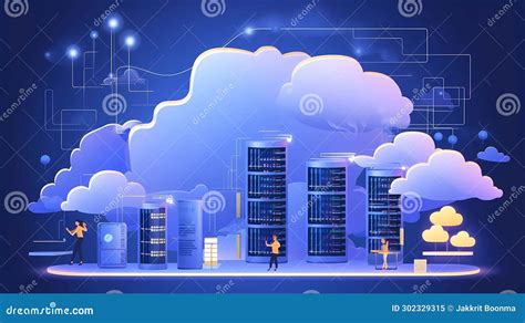 Data Center Concept Big Data And Cloud Computing Vector Illustration In Neon Style Generative