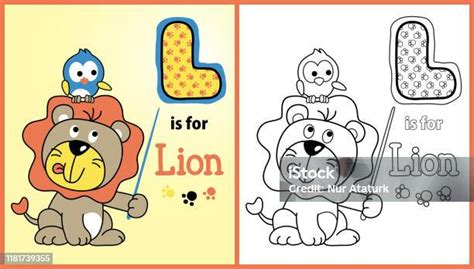 사자의 이름 벡터 만화 일러스트 레이션 색칠 페이지 또는 책을 철자하는 법을 배웁니다 컬러링 북 페이지 일러스트레이션 기법에 대한 스톡 벡터 아트 및 기타 이미지 컬러링