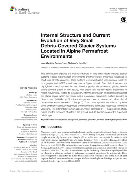 Pdf Internal Structure And Current Evolution Of Very Small Debris Covered Glacier Systems