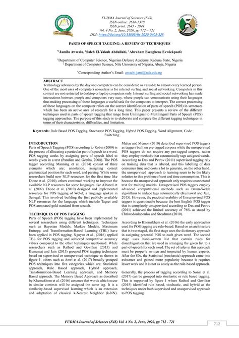 Pdf Parts Of Speech Tagging A Review Of Techniques