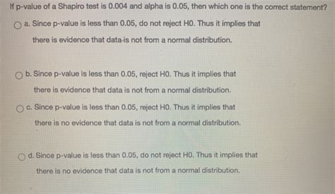 Solved If P Value Of A Shapiro Test Is 0 004 And Alpha Is Chegg Com