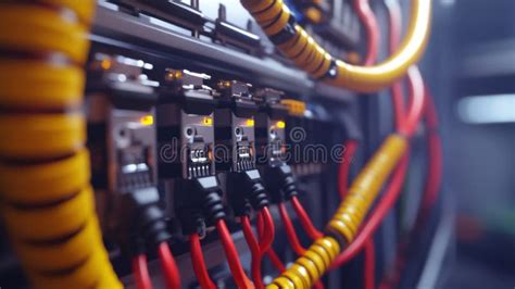 Server Room Cables Connecting To Network Hardware Ensuring Seamless Data Flow And Connectivity