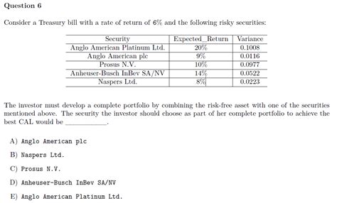 Solved Consider A Treasury Bill With A Rate Of Return Of 6 Chegg Com