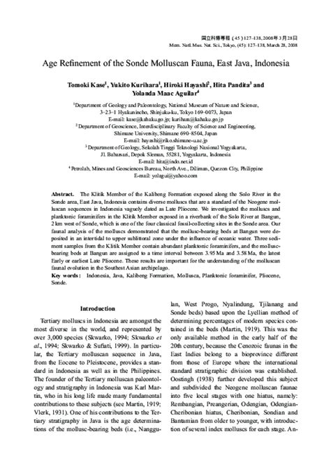 Pdf Age Refinement Of The Sonde Molluscan Fauna East Java Indonesia