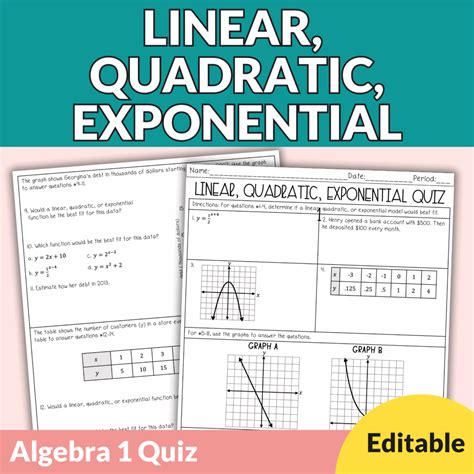 Editable Linear Quadratic And Exponential Quizzes Comparing Functions