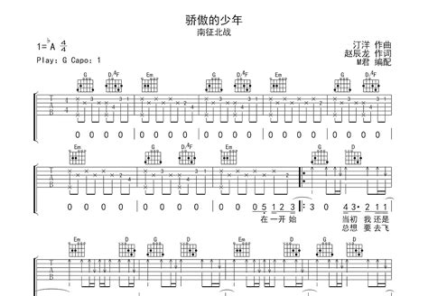 骄傲的少年吉他谱 南征北战nzbz G调弹唱82 专辑版 吉他世界