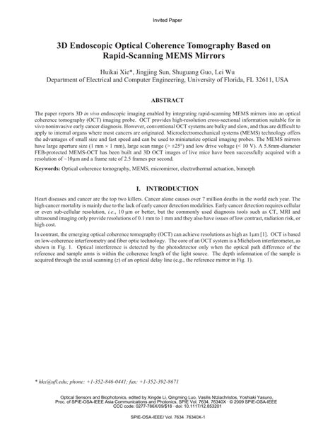 Pdf 3d Endoscopic Optical Coherence Tomography Based On Rapid Scanning Mems Mirrors