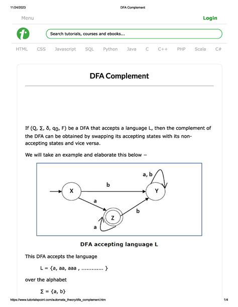 TOC DFA Complement Theory Of Computaion Studocu