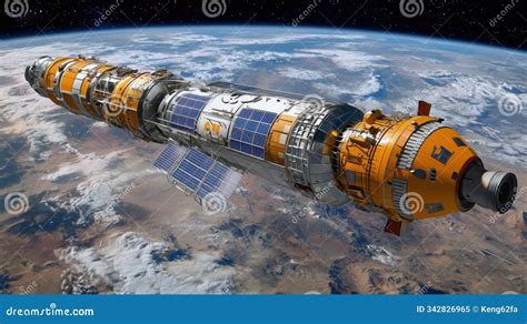 Futuristic Rocket Design Floating In Space Showcasing Advanced Technology And Exploration Stock