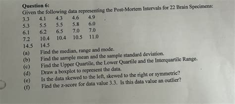question 6 given the following data representing the