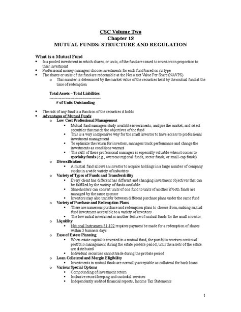 Csc Volume 2 Ch 18 New Csc Volume Two Chapter 18 Mutual Funds Structure And Regulation What