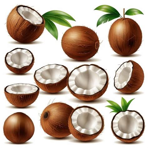 A Collection Of Coconuts With A Green Leaf On The Top Premium AI Generated Vector