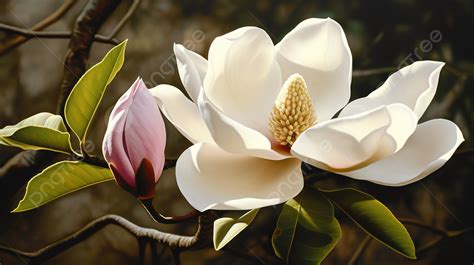 흰 목련 꽃의 유화 목련 그림 목련 꽃과 나무 배경 일러스트 및 사진 무료 다운로드 Pngtree