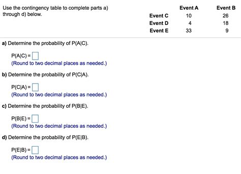 solved event a event b use the contingency table to complete