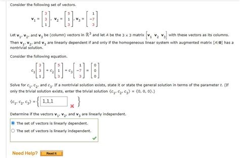 Solved Consider The Following Set Of Vectors V Chegg
