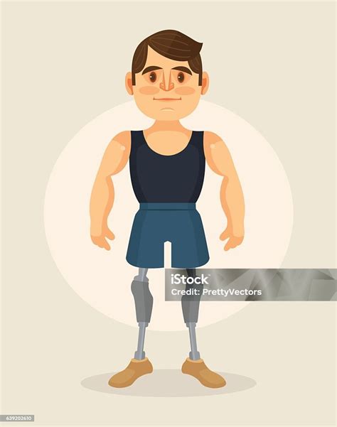 발 보철을 가진 남자 캐릭터 벡터 플랫 만화 일러스트레이션 건강관리와 의술에 대한 스톡 벡터 아트 및 기타 이미지 건강관리와
