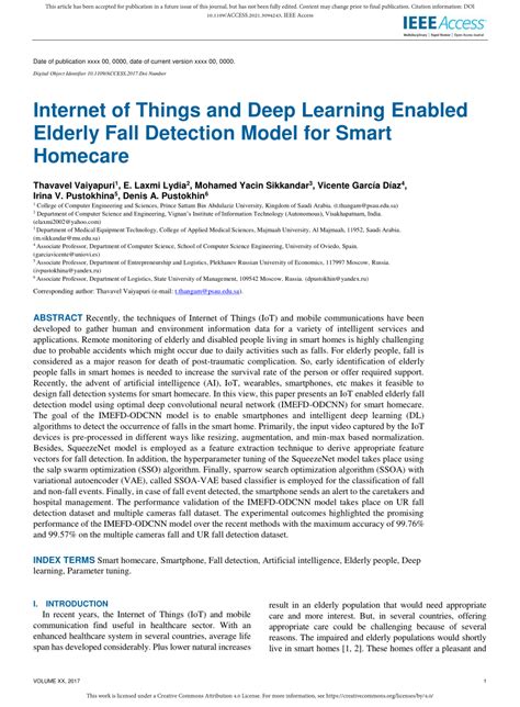 Pdf Internet Of Things And Deep Learning Enabled Elderly Fall Detection Model For Smart Homecare
