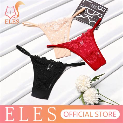 Eles Babae Komportable กางเกงชั้นในลูกไม้ผ้าฝ้ายสำหรับผู้หญิงเซ็กซี่ T Back สีทึบชุดชั้นใน