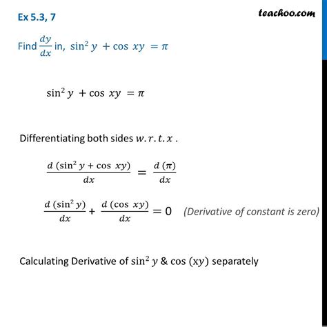 Ex 5 3 7 Find Dy Dx In Sin2 Y Cos Xy Pi Class 12