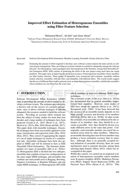 Pdf Improved Effort Estimation Of Heterogeneous Ensembles Using Filter Feature Selection