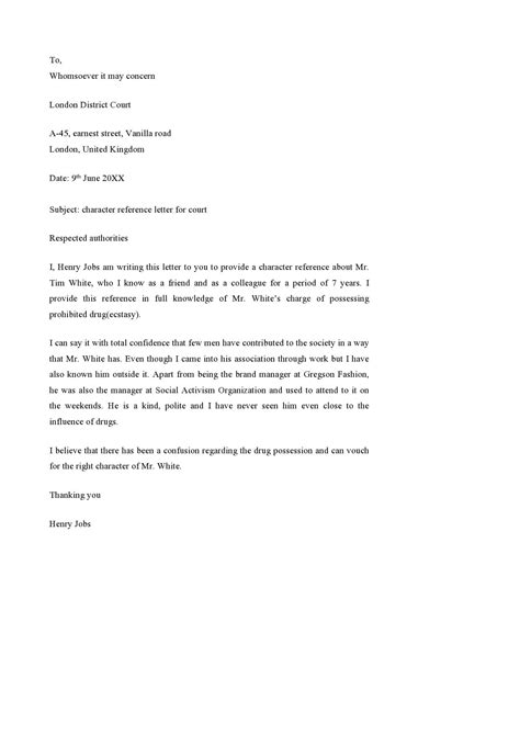 Character Reference Letter Templates Character Reference Letter Template Personal Reference