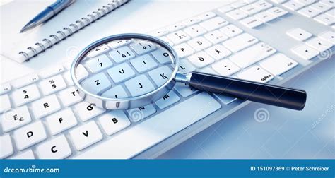 Magnifying Glass On A Computer Keyboard Stock Illustration