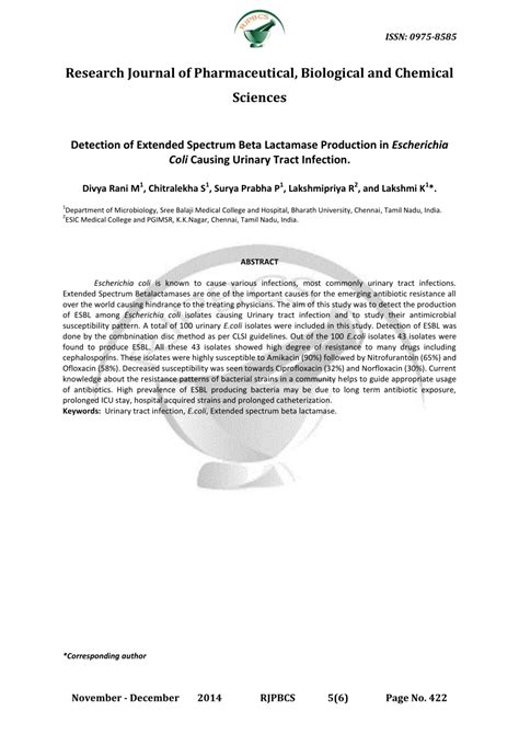 Pdf Detection Of Extended Spectrum Beta Lactamase Production In Escherichia Coli Causing