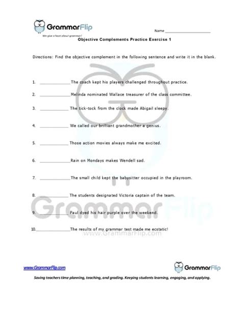 Object Complement Worksheets Note The Noun Or Adjective Which