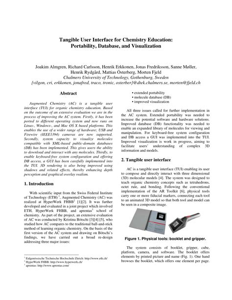 Pdf Tangible User Interface For Chemistry Education Visualization