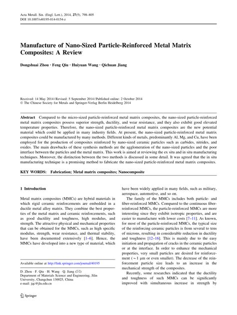 Pdf Manufacture Of Nano Sized Particle Reinforced Metal Matrix Composites A Review