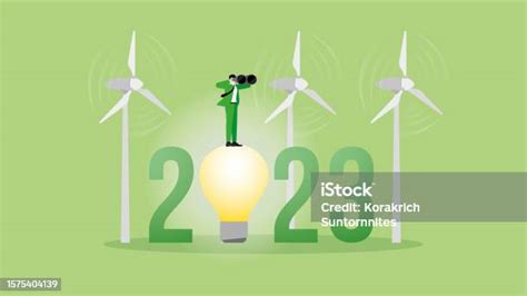 녹색 에너지 개념입니다 비전 사업가는 2023년에 쌍안경과 풍력 터빈 발전기 전력을 사용합니다 Esg 재생에너지 대안 지속가능한 환경정책 탄소발자국 순배출 제로 2013년에