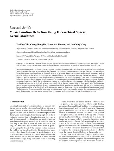 Pdf Music Emotion Detection Using Hierarchical Sparse Kernel Machines