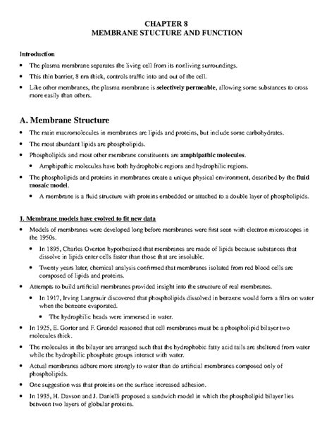 Lecture Outline Membrane Structure And Function CHAPTER MEMBRANE STUCTURE AND FUNCTION
