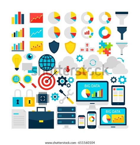 Big Data Objects Set Flat Design Stock Vector Royalty Free 651560104