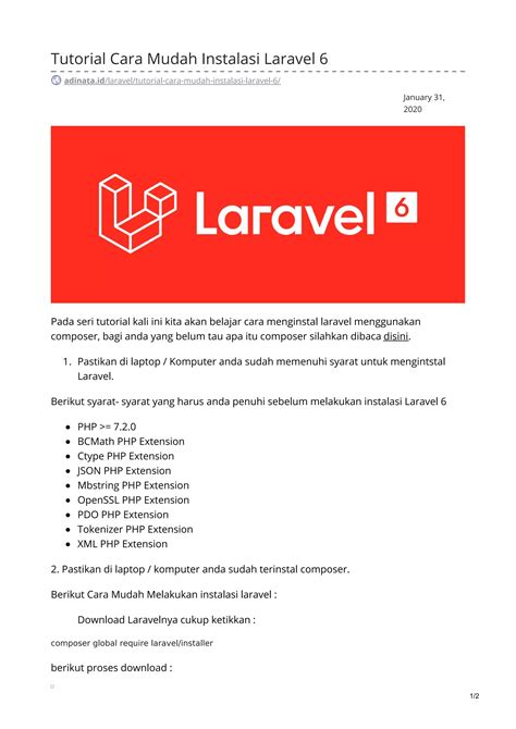 Tutorial Cara Mudah Instalasi Laravel 6 Pdf