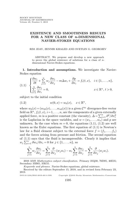 Pdf Existence And Smoothness Results For A New Class Of N Dimensional Navier Stokes Equations