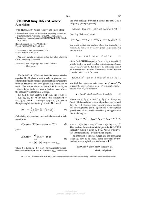 Pdf Bell Chsh Inequality And Genetic Algorithms