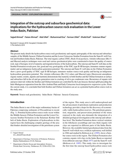 Pdf Integration Of The Outcrop And Subsurface Geochemical Data Implications For The