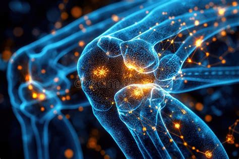 Glowing Digital Visualization Of A Knee Joint With Neural Connections