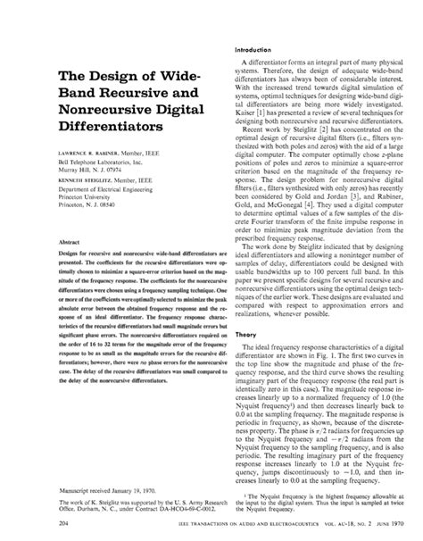 Pdf The Design Of Wide Band Recursive And Non Recursive Digital Differentiators”