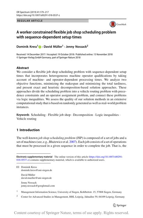 A Worker Constrained Flexible Job Shop Scheduling Problem With Sequence Dependent Setup Times