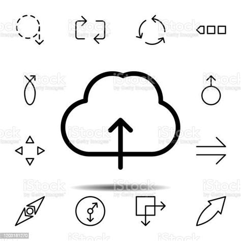 화살표 구름 아이콘입니다 Ui 및 Ux 웹 사이트 또는 모바일 응용 프로그램에 대해 설정 화살표 아이콘의 간단한 얇은 라인 개요 벡터 요소 0명에 대한 스톡 벡터 아트 및