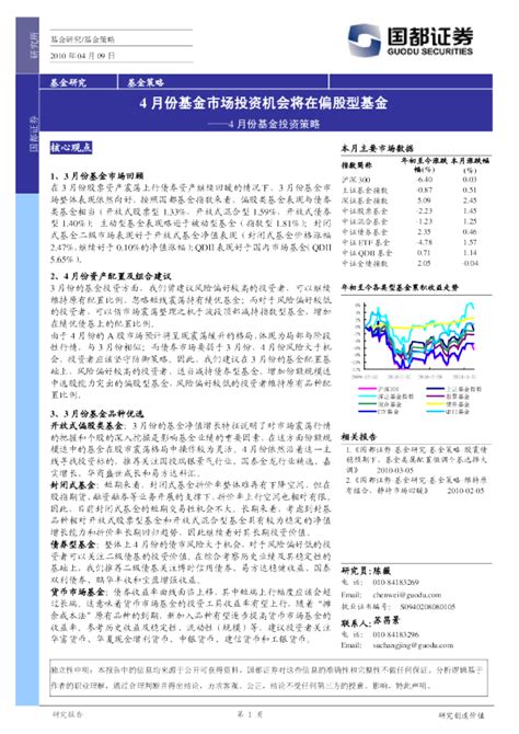 4月份基金投资策略4月份基金市场投资机会将在偏股型基金