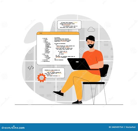 programming software concept man write test and optimize code work