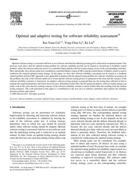 Pdf Optimal And Adaptive Testing For Software Reliability Assessment Dokumentips