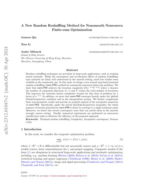 Pdf A New Random Reshuffling Method For Nonsmooth Nonconvex Finite Sum Optimization