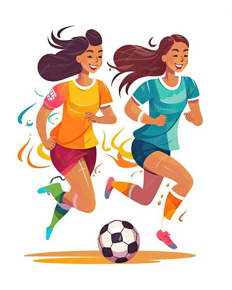 Mujeres Amigables Jugando Fútbol Y Usando Una Camiseta De Fútbol Estilo
